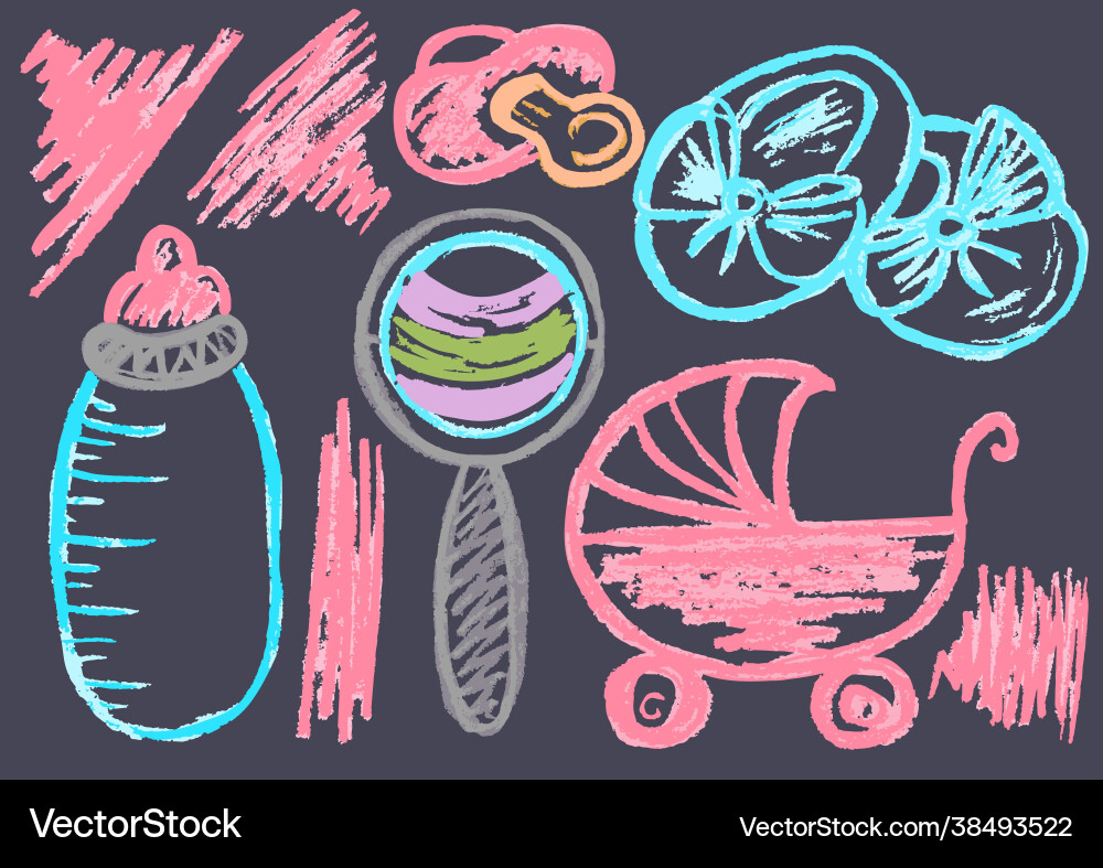 Cute childish drawing with wax crayons Royalty Free Vector