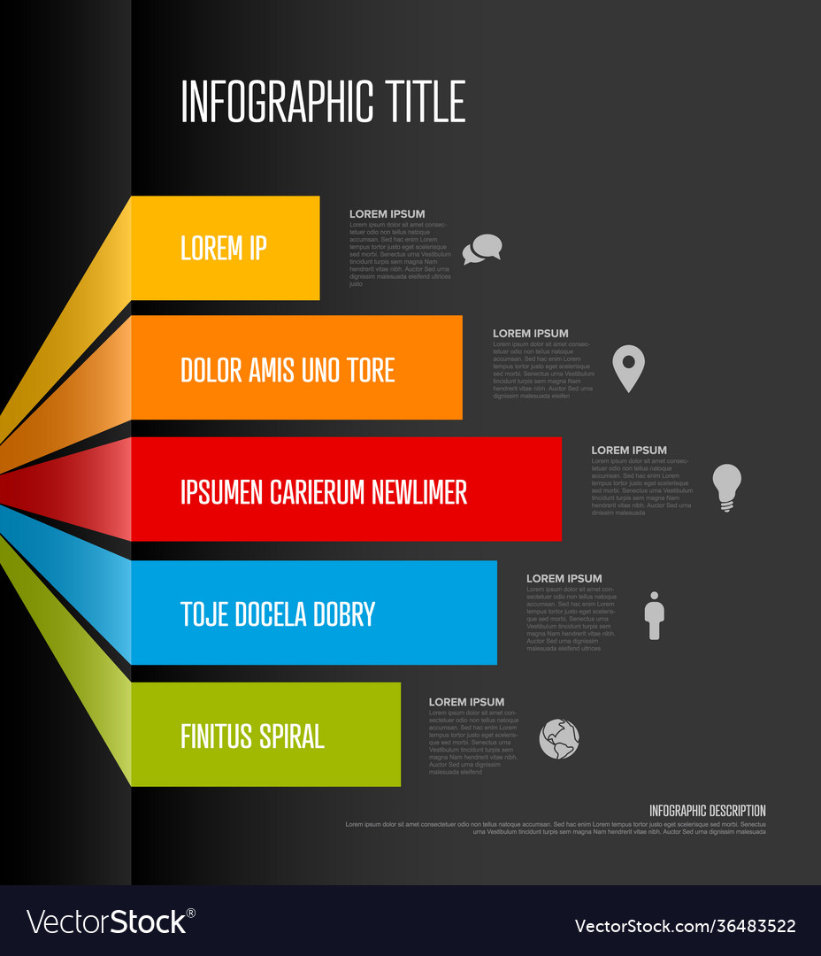 Dark multipurpose infographic template with five Vector Image Dark multipurpose infographic template with five Vector Image