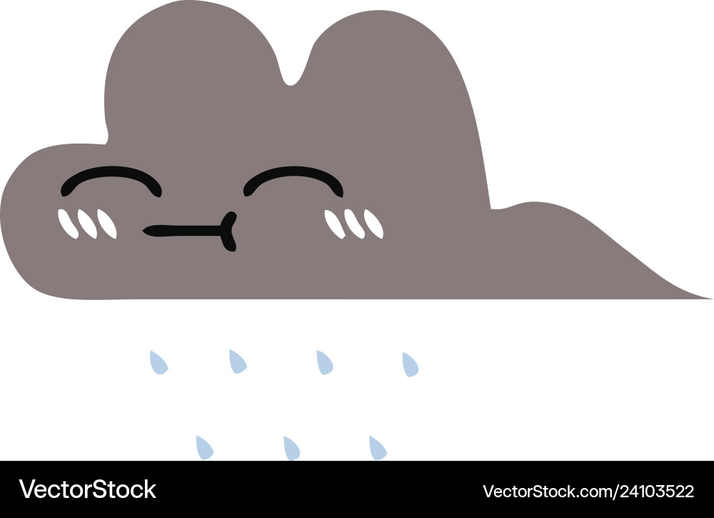 Flat color retro cartoon storm rain cloud Vector Image