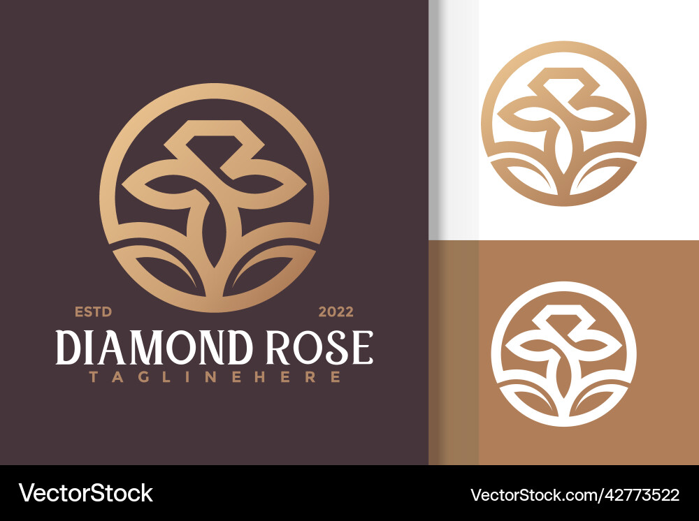 Luxury elegant diamond rose flower logo design Vector Image