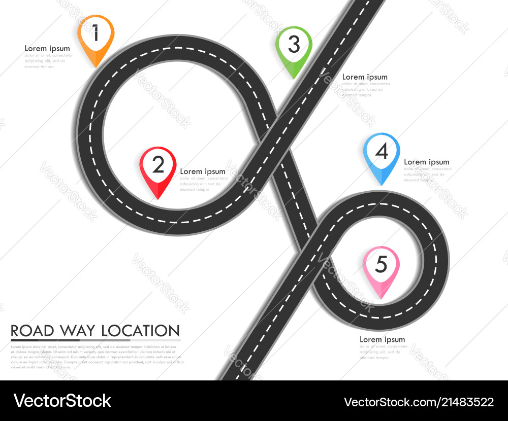 Road way location infographic template with pin Vector Image