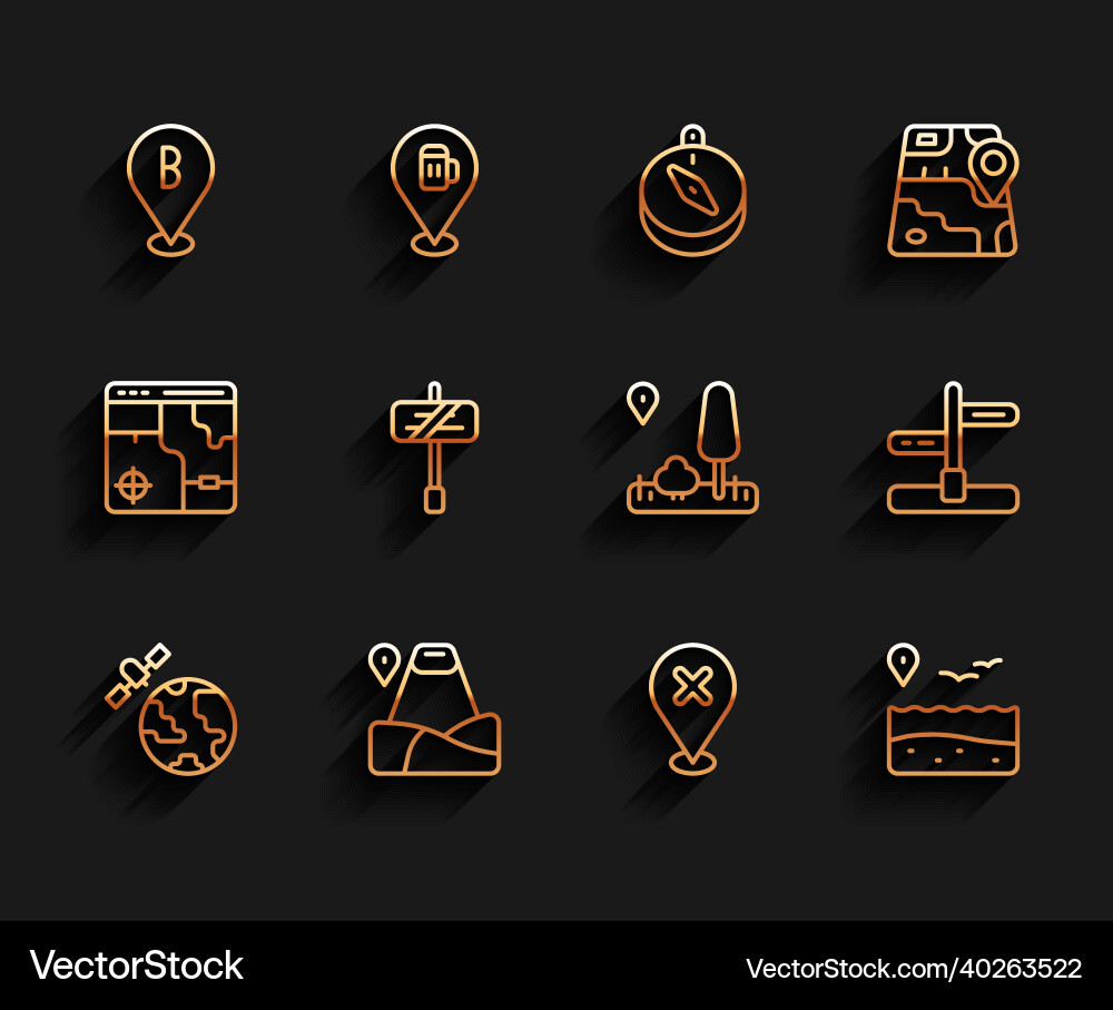 Set line satellites orbiting the planet location Vector Image