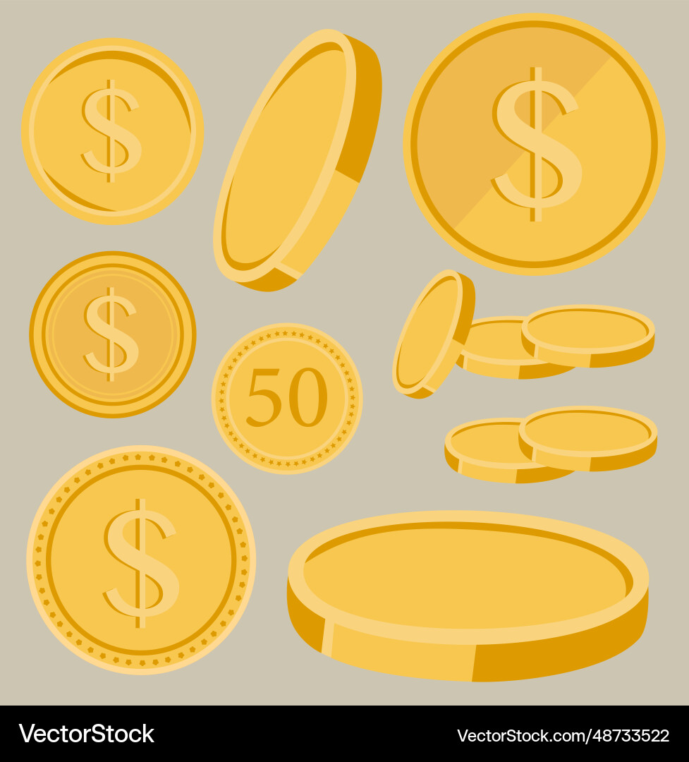 Set of yellow coins Royalty Free Vector Image - VectorStock