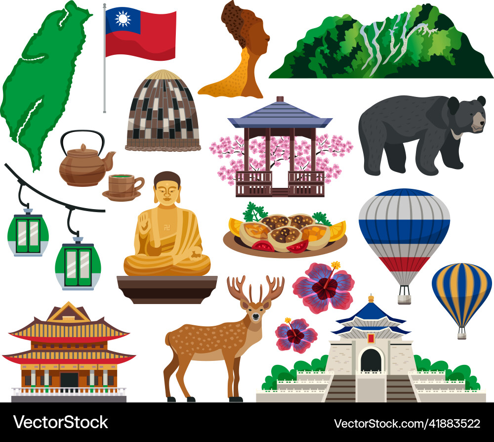 Taiwan travel flat set Royalty Free Vector Image