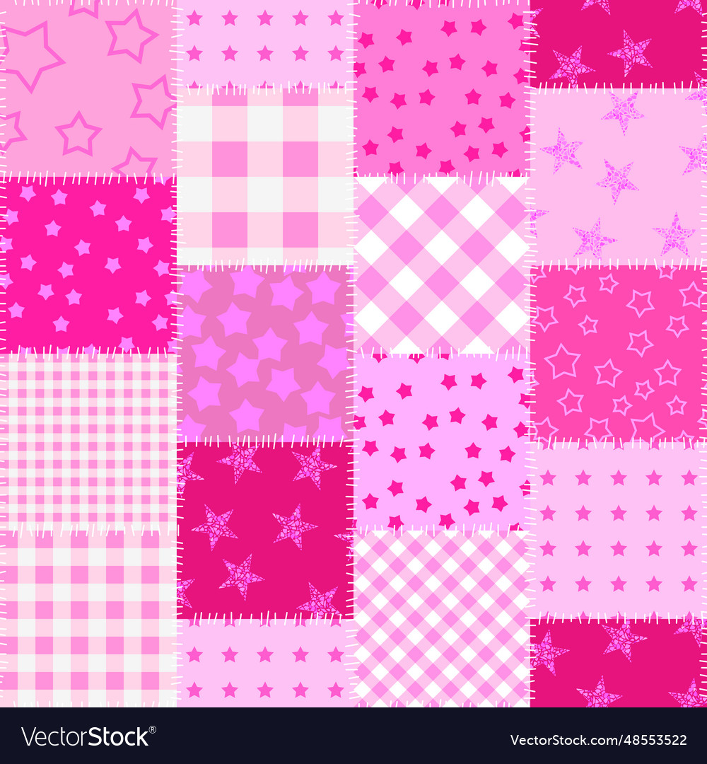 Textille patchwork pattern pink pattern in barbie Vector Image