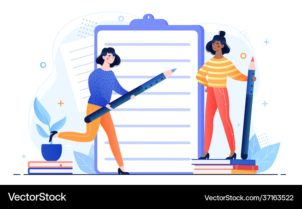 Two female professional writers are standing next Vector Image
