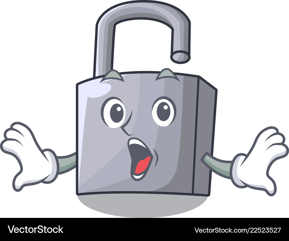 Angry unlocking padlock on the cartoon gate Vector Image