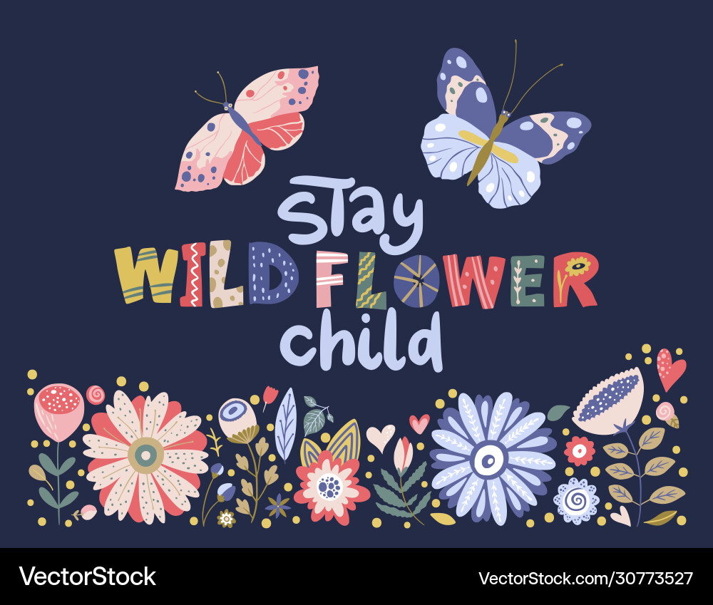 Floral lettering card in a flat style Royalty Free Vector