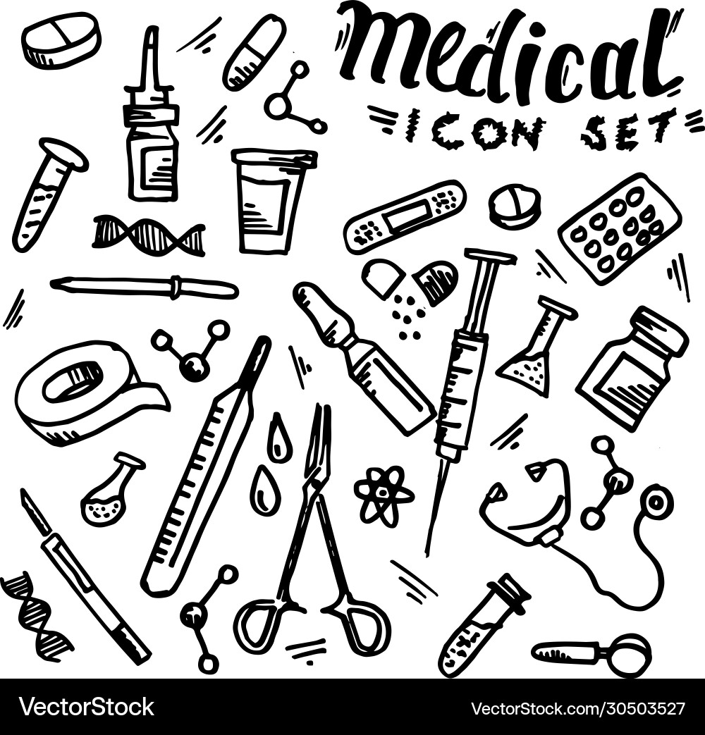 Hand drawn medical set icons Royalty Free Vector Image