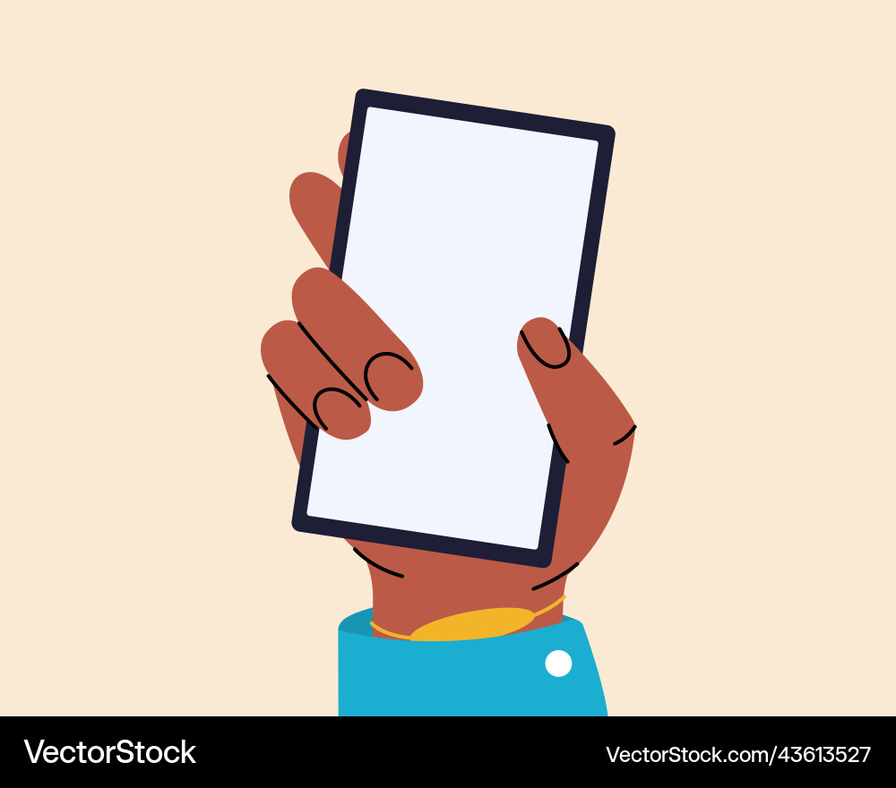 Hand holding smartphone with white screen cartoon Vector Image