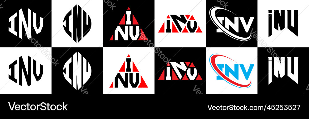 Inv letter logo design in six style polygon Vector Image