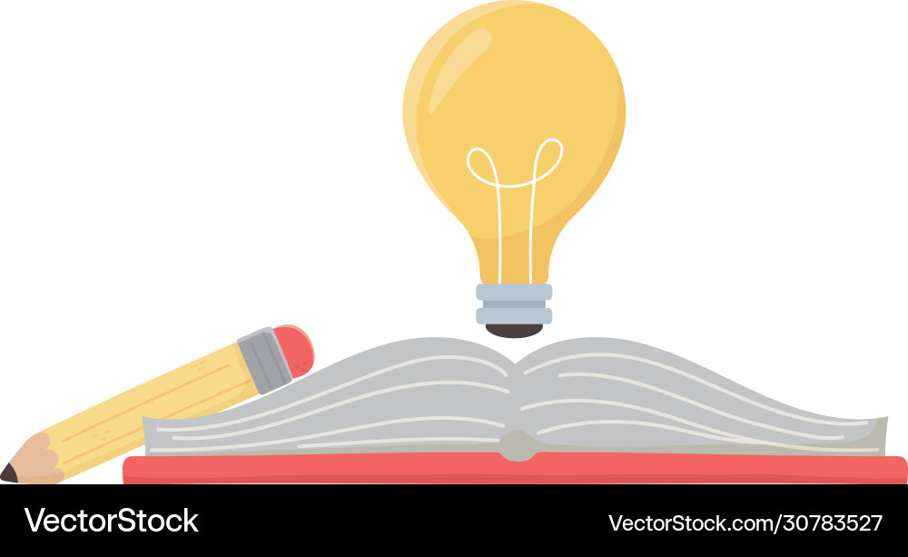 Isolated school book pencil and light bulb Vector Image