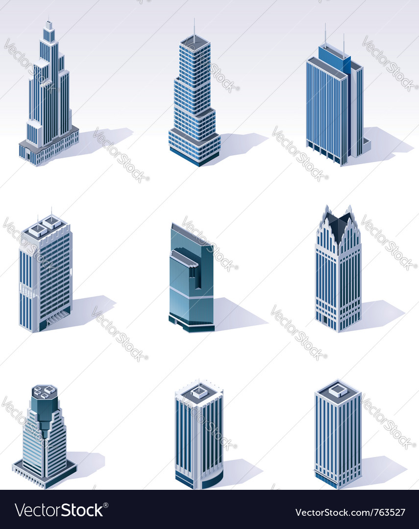 Isometric buildings skyscrapers Royalty Free Vector Image