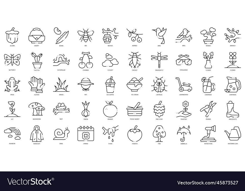 Linear style spring icons bundle Royalty Free Vector Image