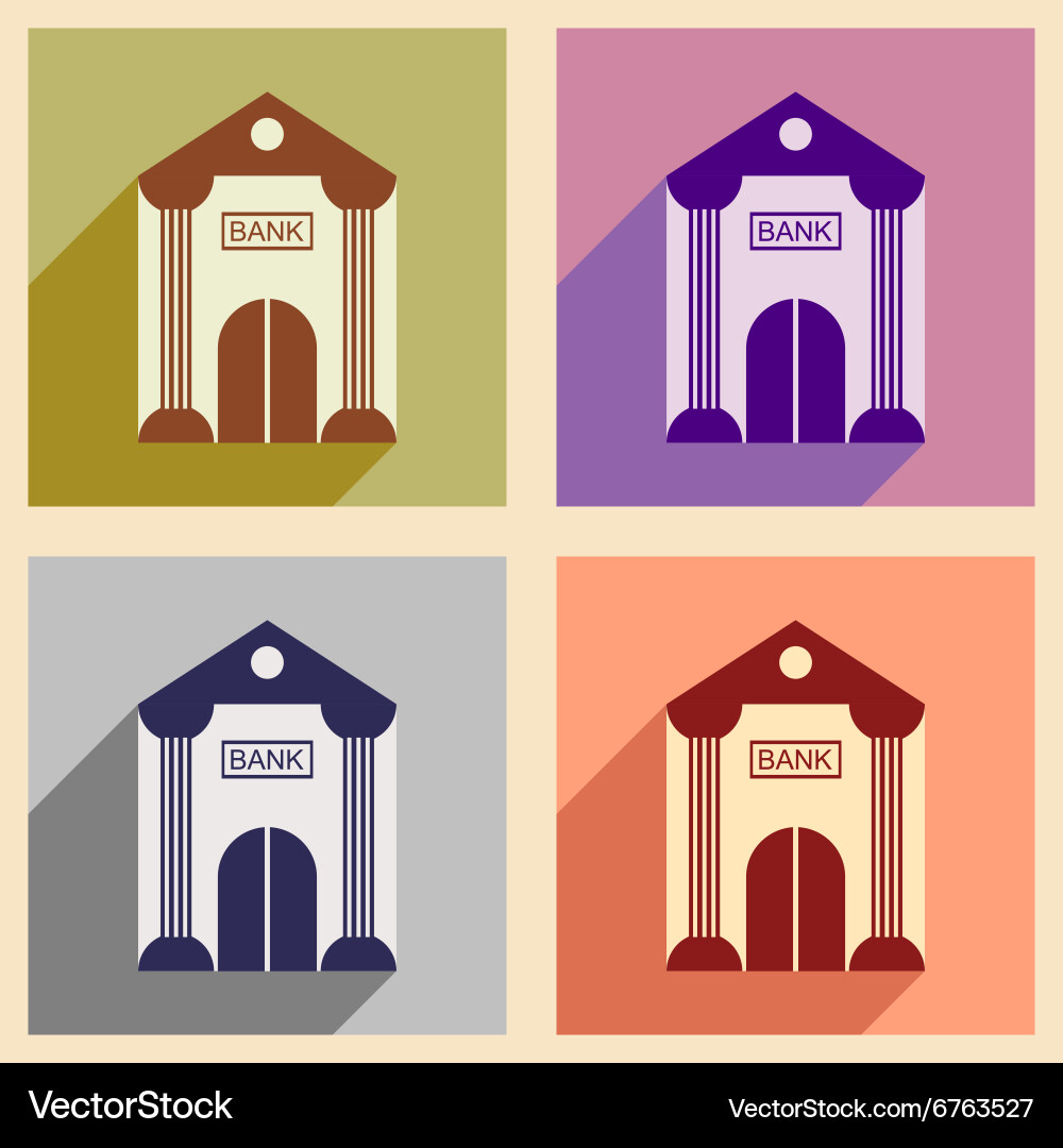 Modern collection flat icons with shadow bank Vector Image