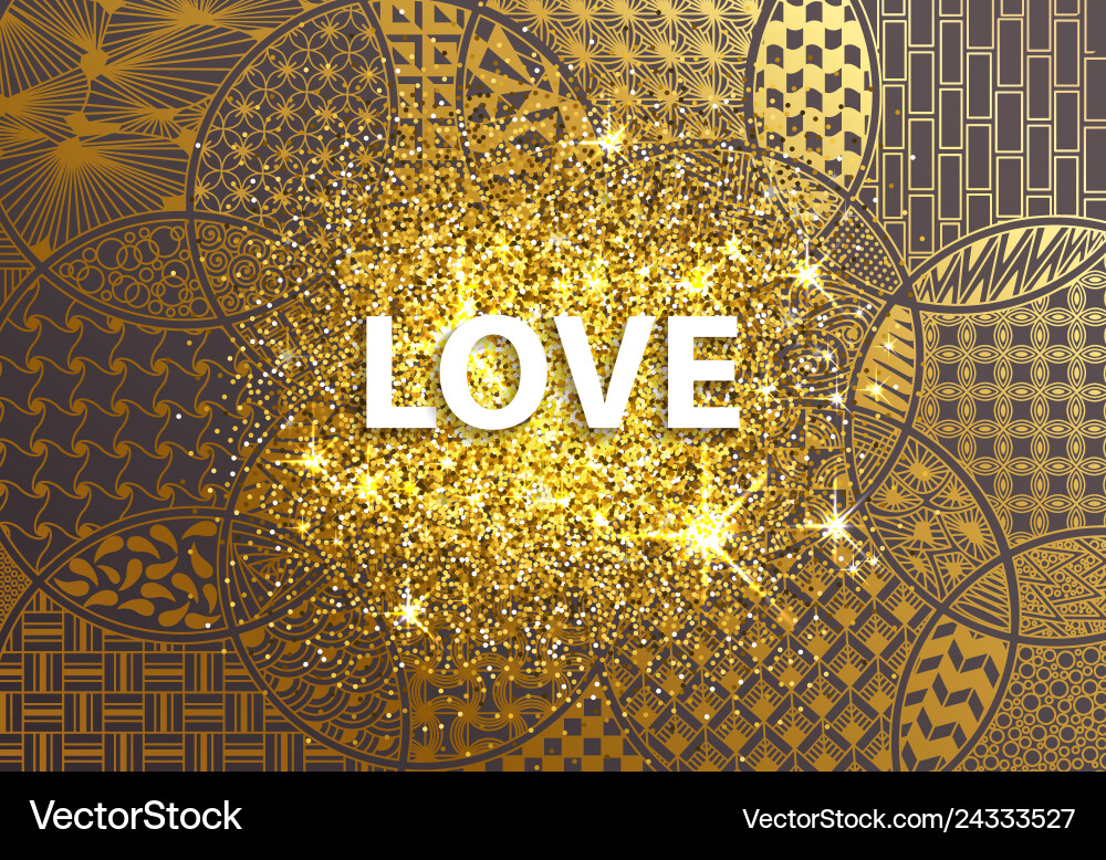 Modern golden background love heart Royalty Free Vector