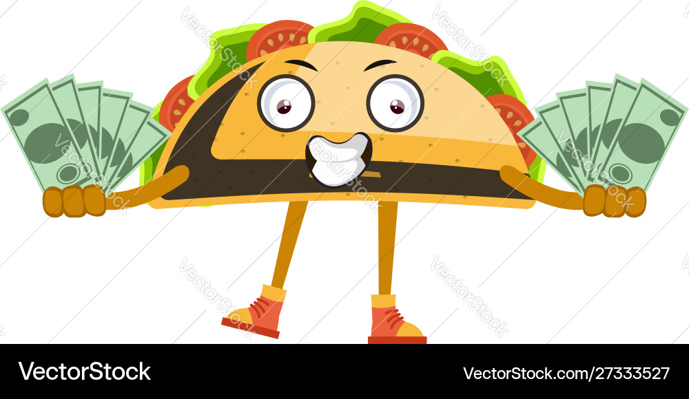 Taco with money on white background Royalty Free Vector