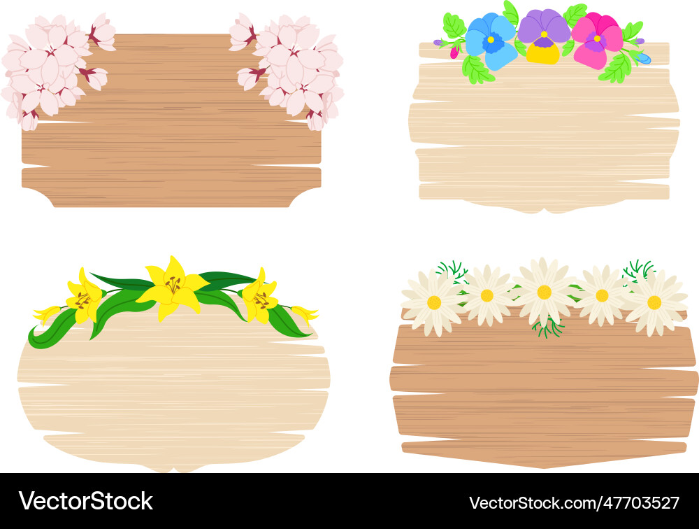 Wooden plaques with flowers Royalty Free Vector Image
