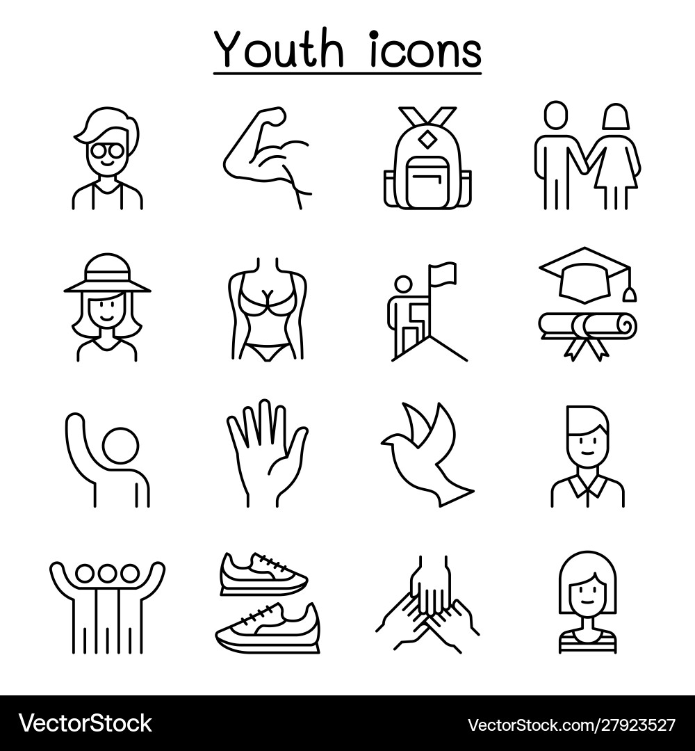Youth icon set in thin line style Royalty Free Vector Image
