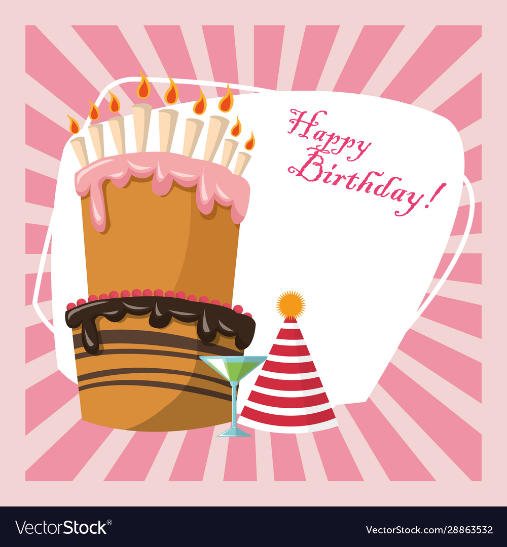 Happy birthday celebration party sweet cake hat Vector Image