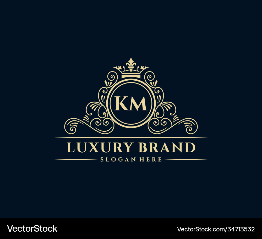 Km initial letter gold calligraphic feminine Vector Image