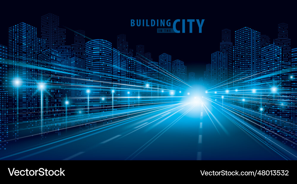 Light trails on the road and modern building Vector Image