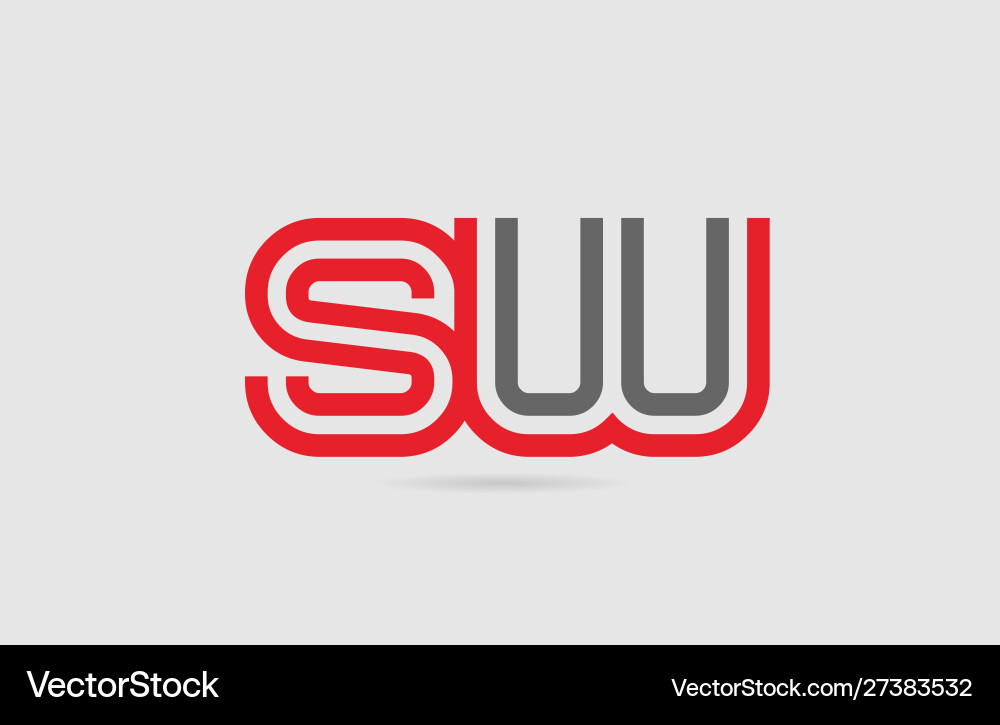 Red grey alphabet letter logo combination sw s w Vector Image