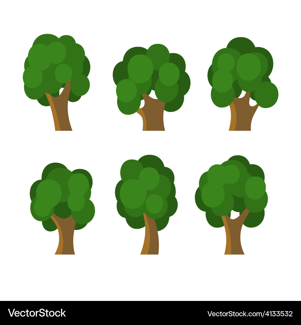 Set of Different Green Trees Icons Royalty Free Vector Image