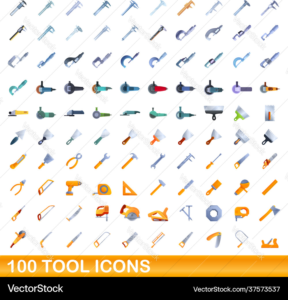 100 tool icons set cartoon style Royalty Free Vector Image