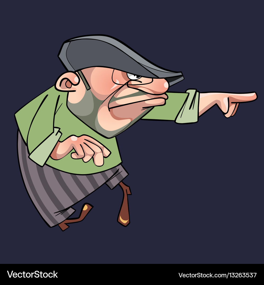 Cartoon formidable man in the cap is pointing Vector Image