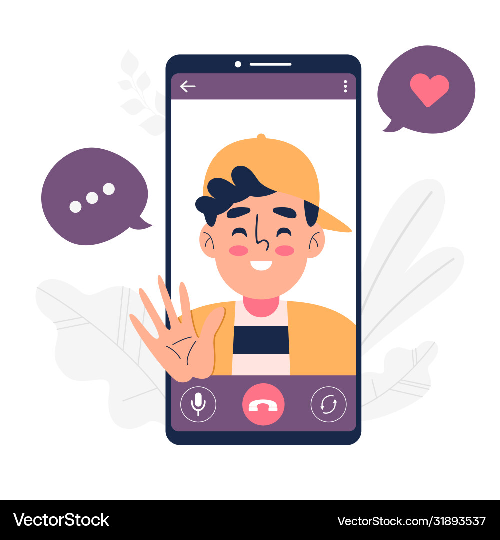 Flat design young man on a video call stock Vector Image