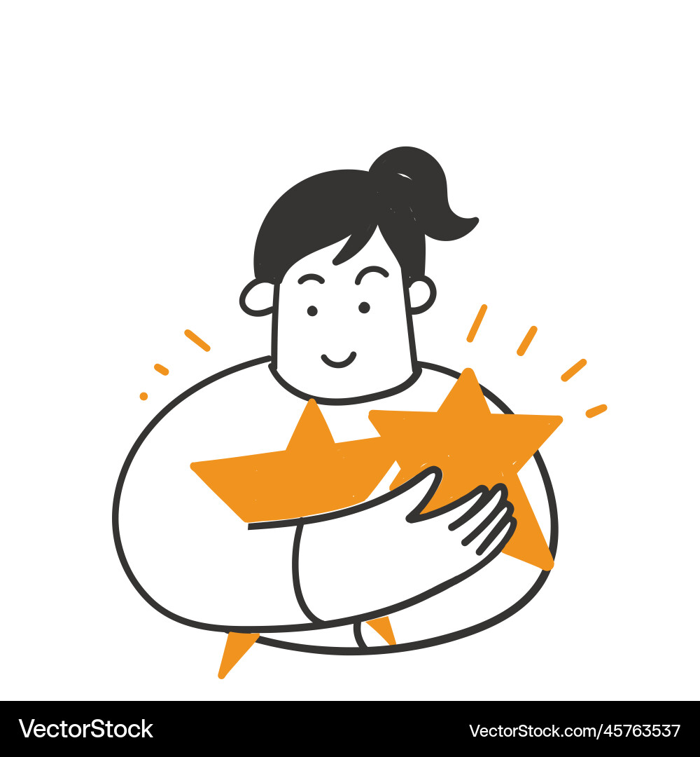 Hand drawn doodle person holding gold star Vector Image