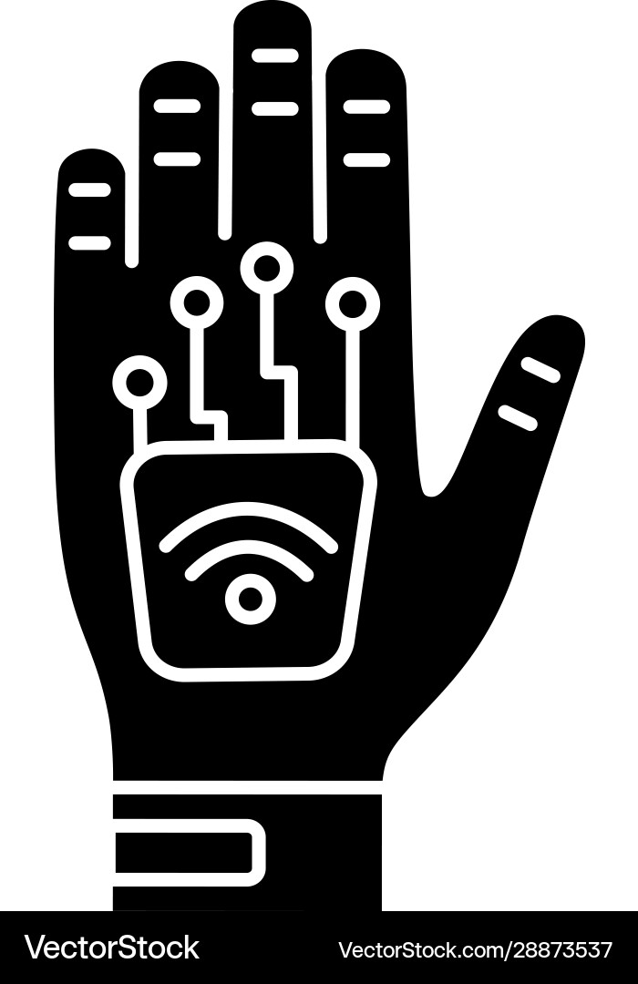 Human microchip implant in hand glyph icon Vector Image