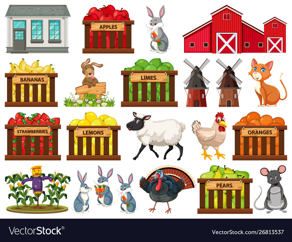 Large set isolated farm objects Royalty Free Vector Image