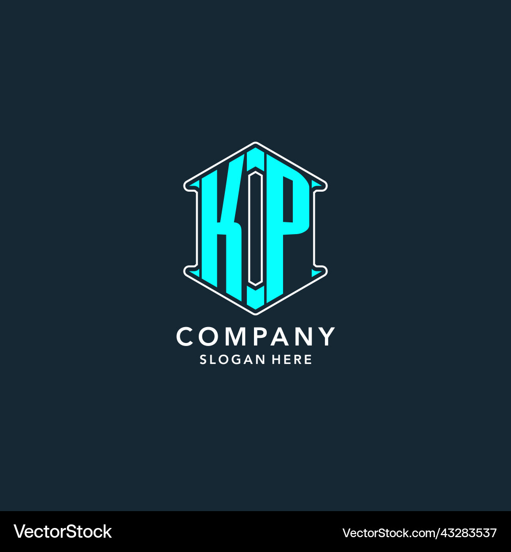 Letter kp logo with hexagon shape geometric style Vector Image