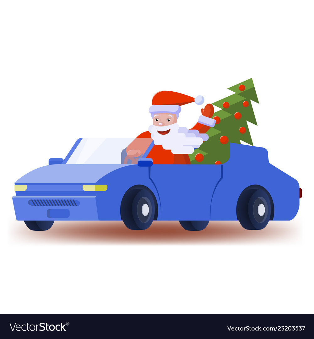 Santa claus drives a car with an elegant christmas