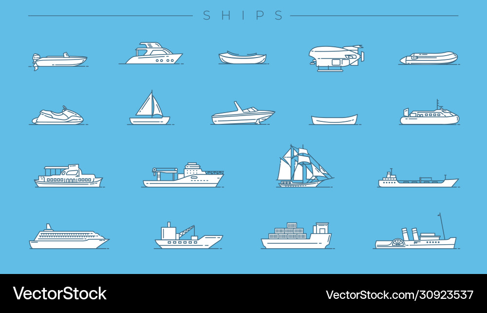 Ships concept line style icons set Royalty Free Vector Image