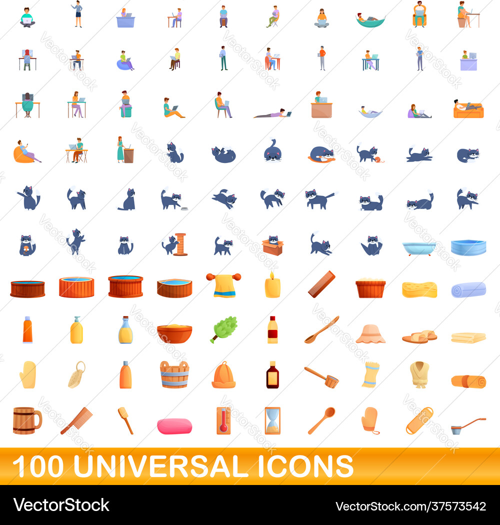 100 universal icons set cartoon style Royalty Free Vector