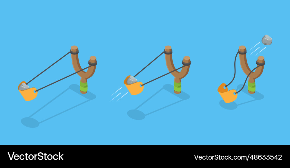 3d isometric flat set of slingshot Royalty Free Vector Image