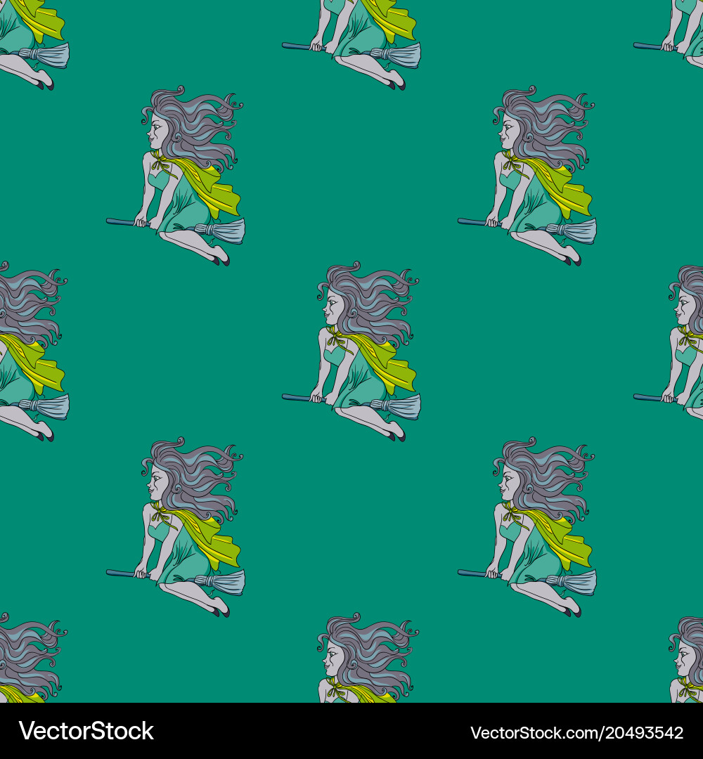 Flying witch seamless pattern Royalty Free Vector Image