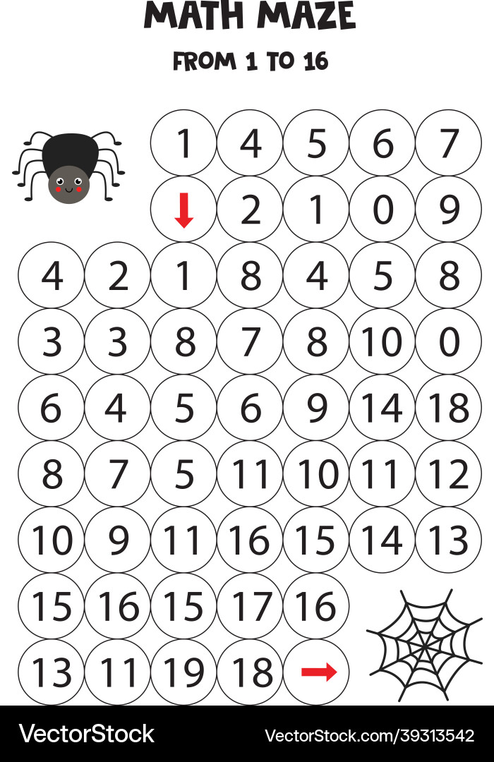 Get cute spider to his web by counting 16 Vector Image