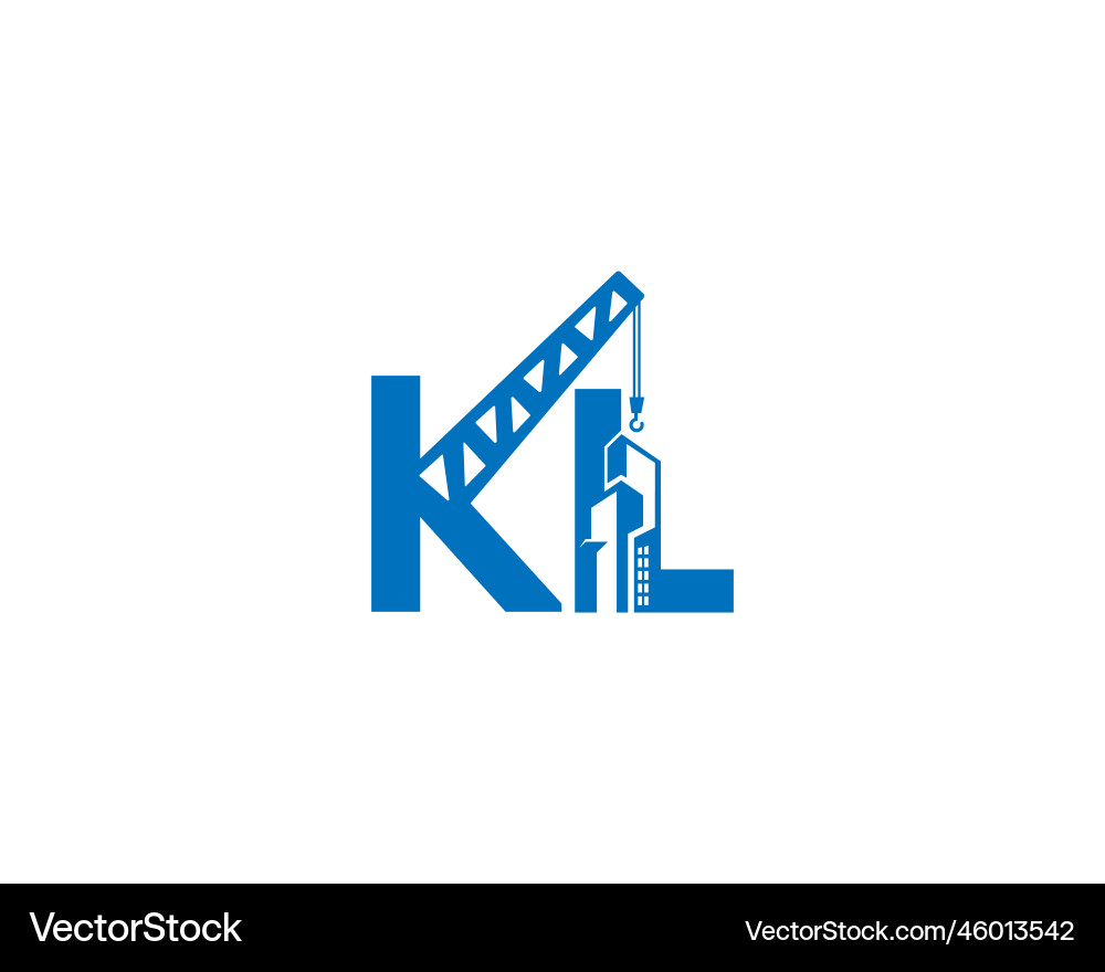 Letters kl with crane and building logo Royalty Free Vector