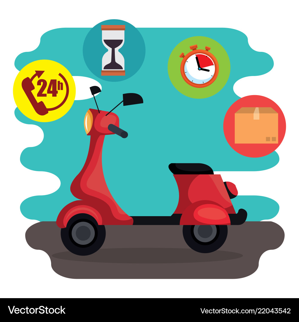 Motorcycle with delivery service icons Royalty Free Vector