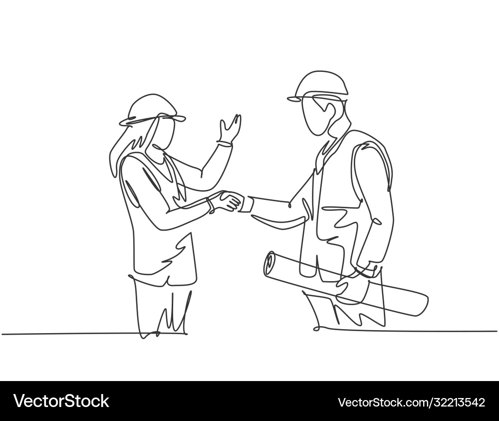 One line drawing young architect woman Royalty Free Vector