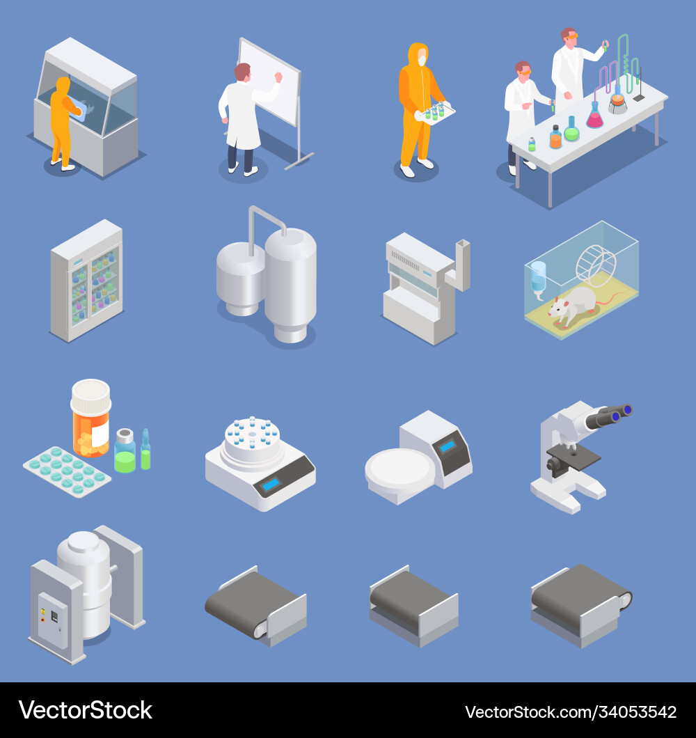 Pharmaceutical production icons collection Vector Image