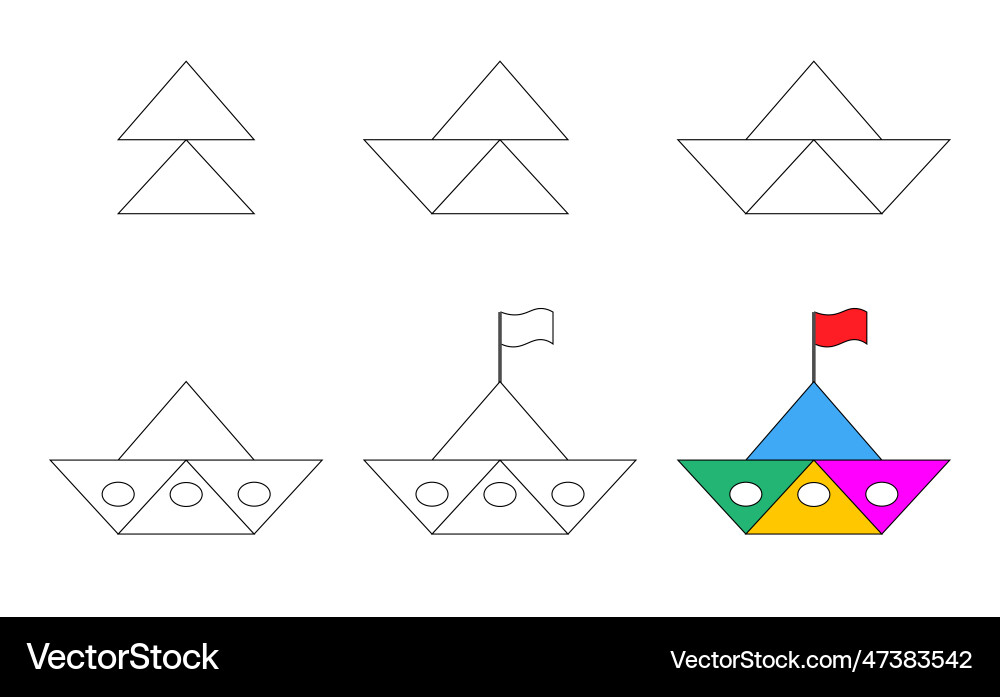 Worksheet easy guide to drawing cartoon boat Vector Image