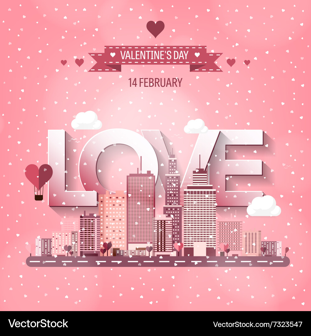 City with hearts love Royalty Free Vector Image