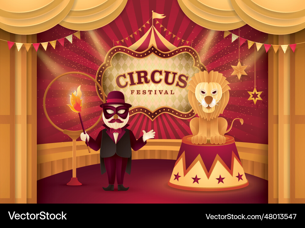 Great circus show lion on a circus stand Vector Image