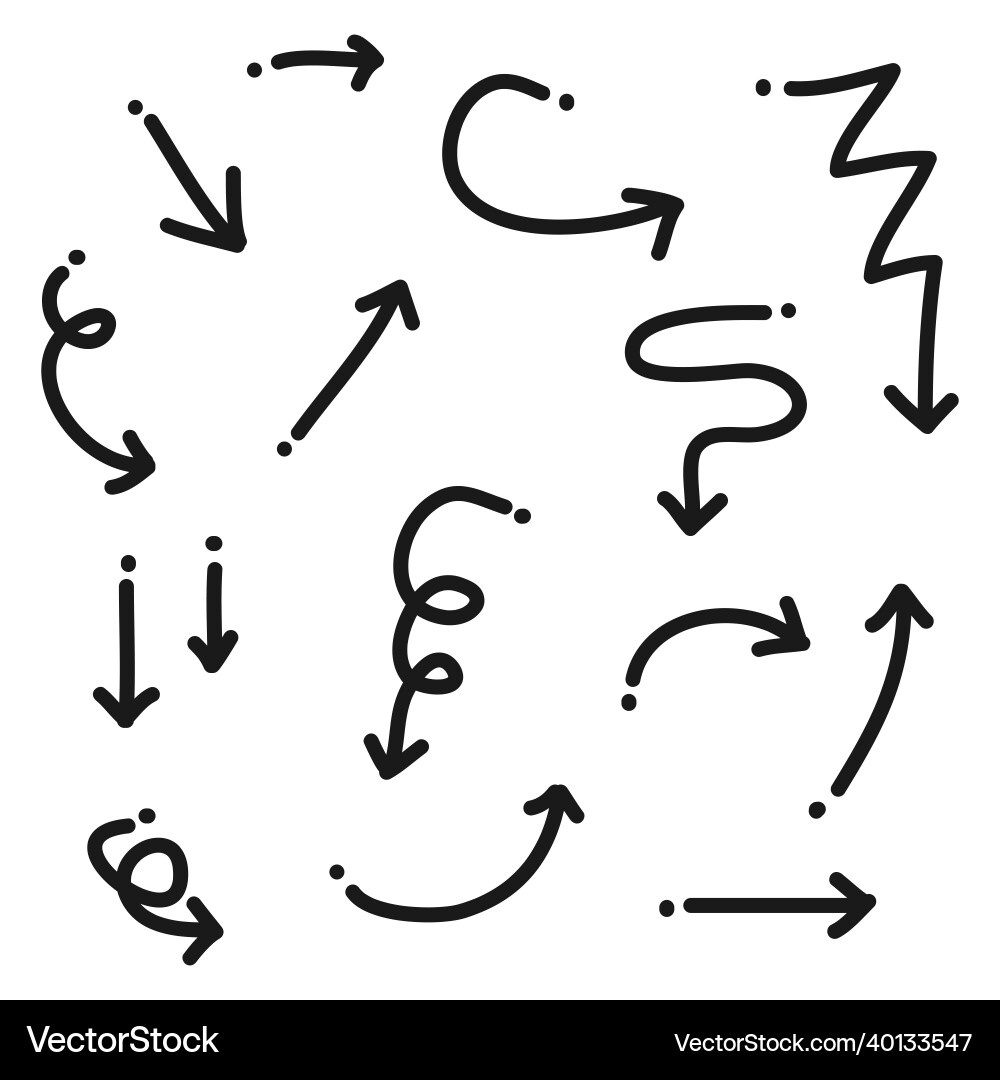 Hand drawn doodle arrows on set arrow icon Vector Image