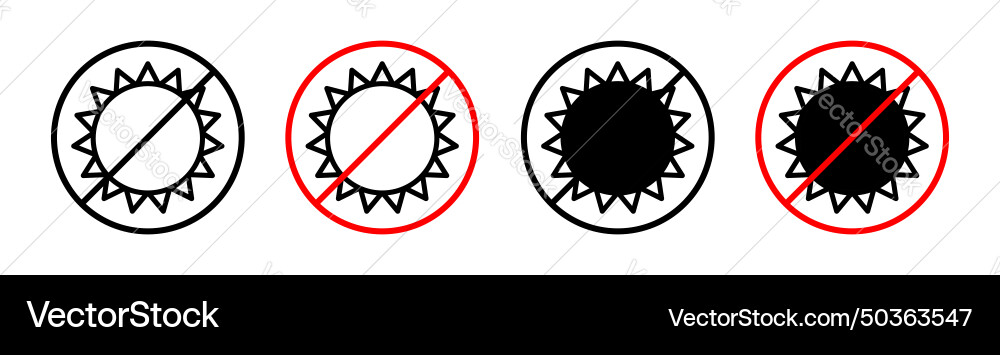 No sun icon setforbidden sunlight exposure symbol Vector Image